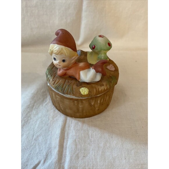 Homco | Accents | Vtg Trinket Jewelry Box Elf Gnome Pixie Mushroom 97s ...